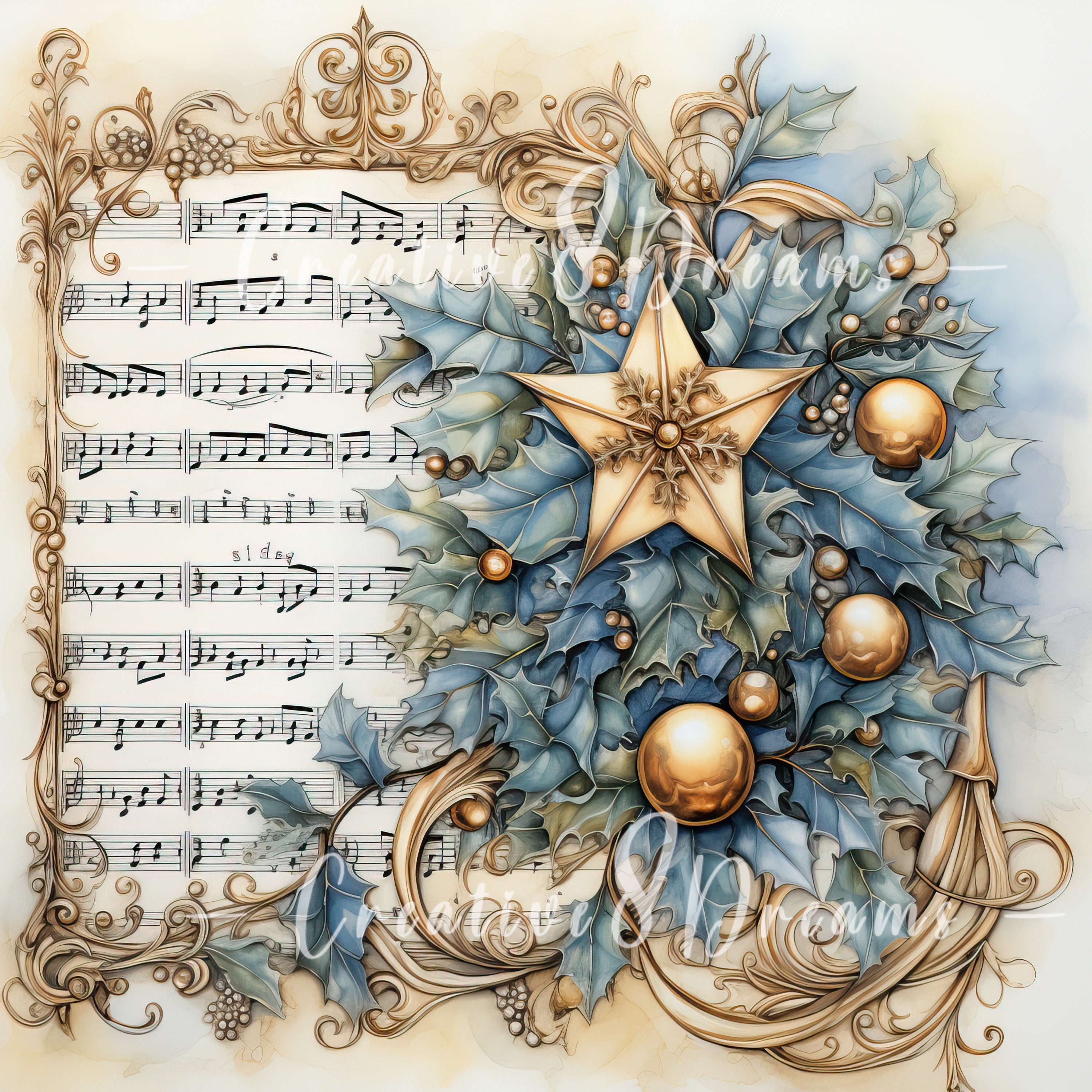 Blue Christmas Music Notes With Pearls JPG Clipart Bundle- Digital ...