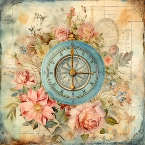 Shabby Chic Floral Compass and Map Clipart Bundle- 10 High Quality ...