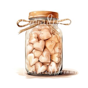 Heart Shaped Cookies in a Jar Clipart Bundle 10 High Quality Watercolor ...