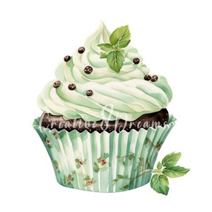 Chocolate Mint Cupcake Clipart Bundle- 10 High Quality Watercolor Jpgs ...