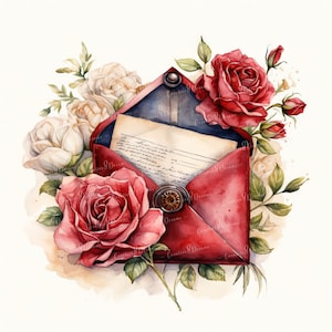 Vintage Love Letters With Roses Clipart Bundle- 10 High Quality ...