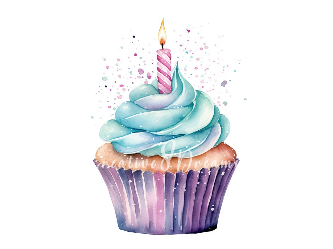 Birthday Cupcake Vol.2 Clipart Bundle- 10 High Quality Watercolor Jpgs ...