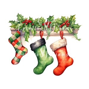 Christmas Stockings Clipart Bundle- 10 High Quality Watercolor Jpgs ...