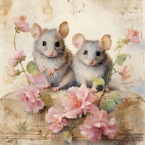 Shabby Chic Floral Mice Clipart Bundle- 10 High Quality Watercolor Jpgs ...