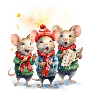 Adorable Mice Singing Christmas Carols JPG Clipart Bundle- Digital ...