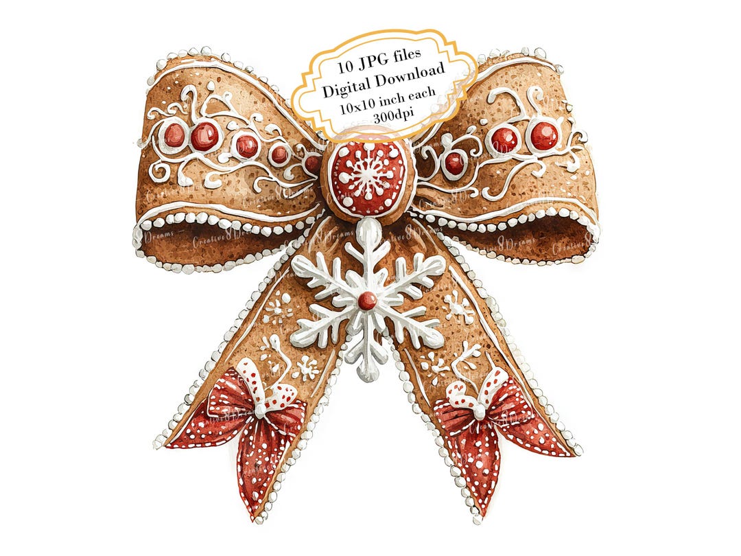 Gingerbread Bow Cookie Clipart Bundle- 10 High Quality Watercolor Jpgs ...