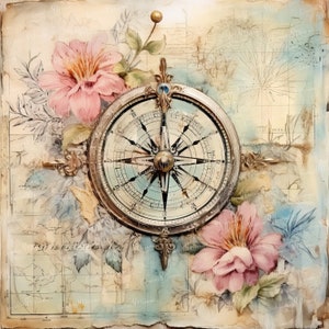 Shabby Chic Floral Compass and Map Clipart Bundle- 10 High Quality ...