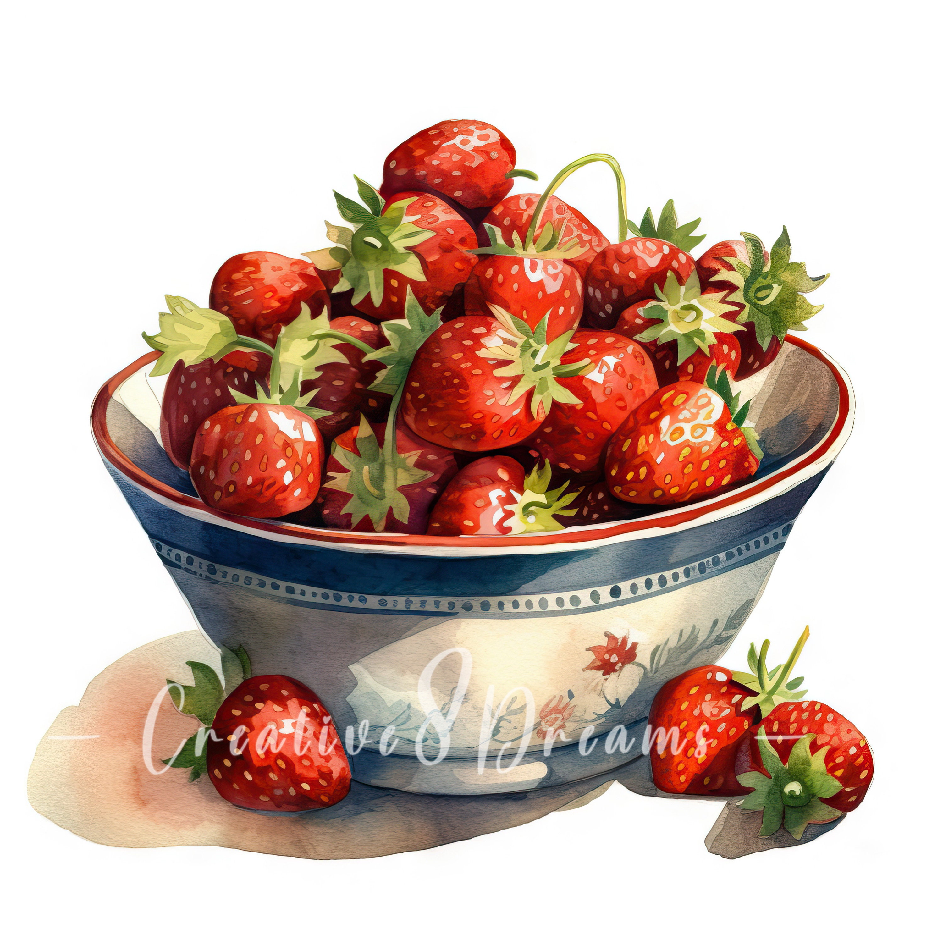 Strawberries in a Ceramic Bowl JPG Clipart Bundle- Digital Download - Etsy