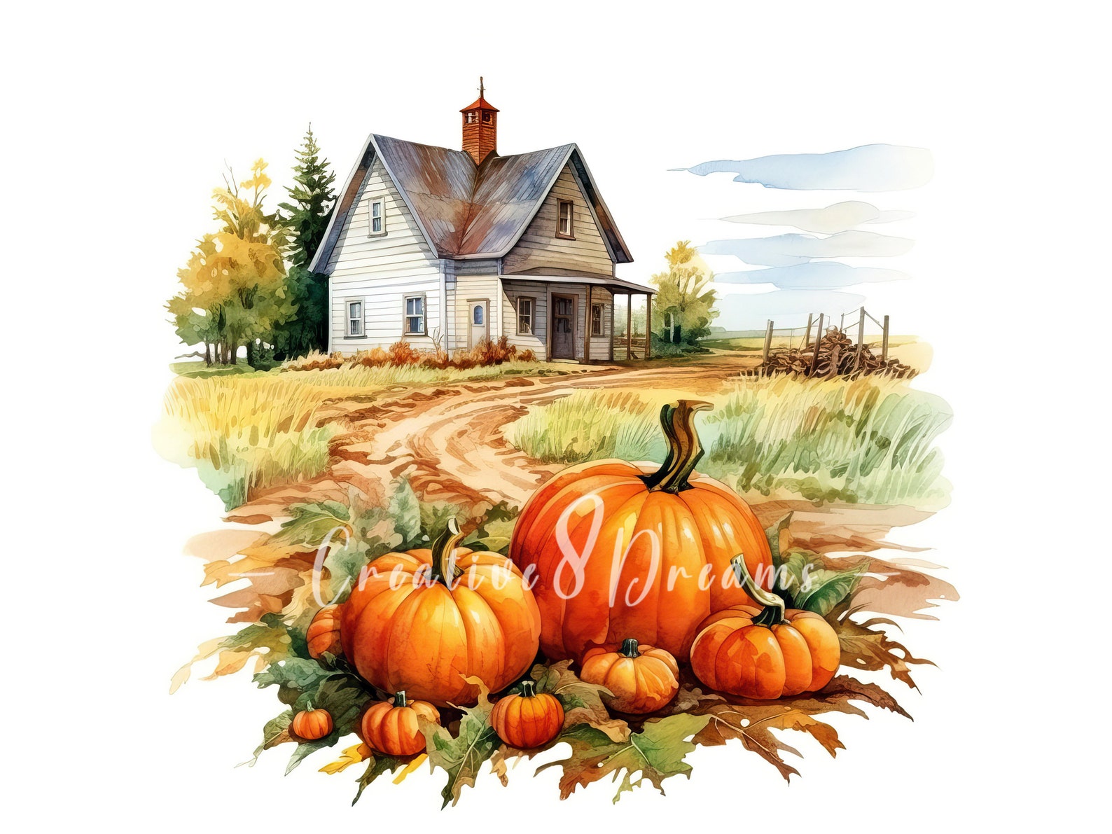 Pumpkin Field With Old Farm House JPG Clipart Bundle- Digital Download ...