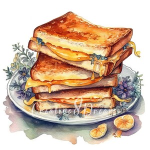 Grilled Cheese Sandwiches Clipart Bundle- 10 High Quality Watercolor ...
