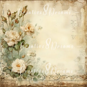 Vintage Page With White Roses Clipart Bundle- 10 High Quality ...