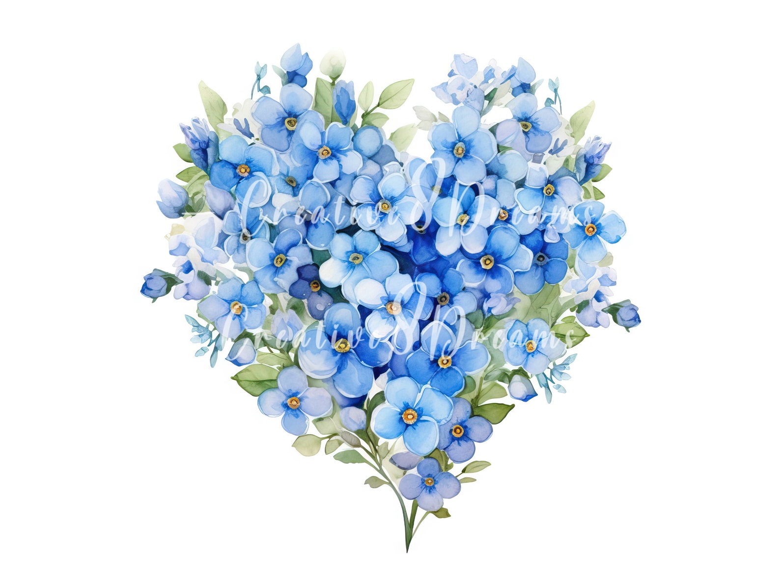 Heart Shaped Bouquet of Forget Me Not Flowers JPG Clipart Bundle ...