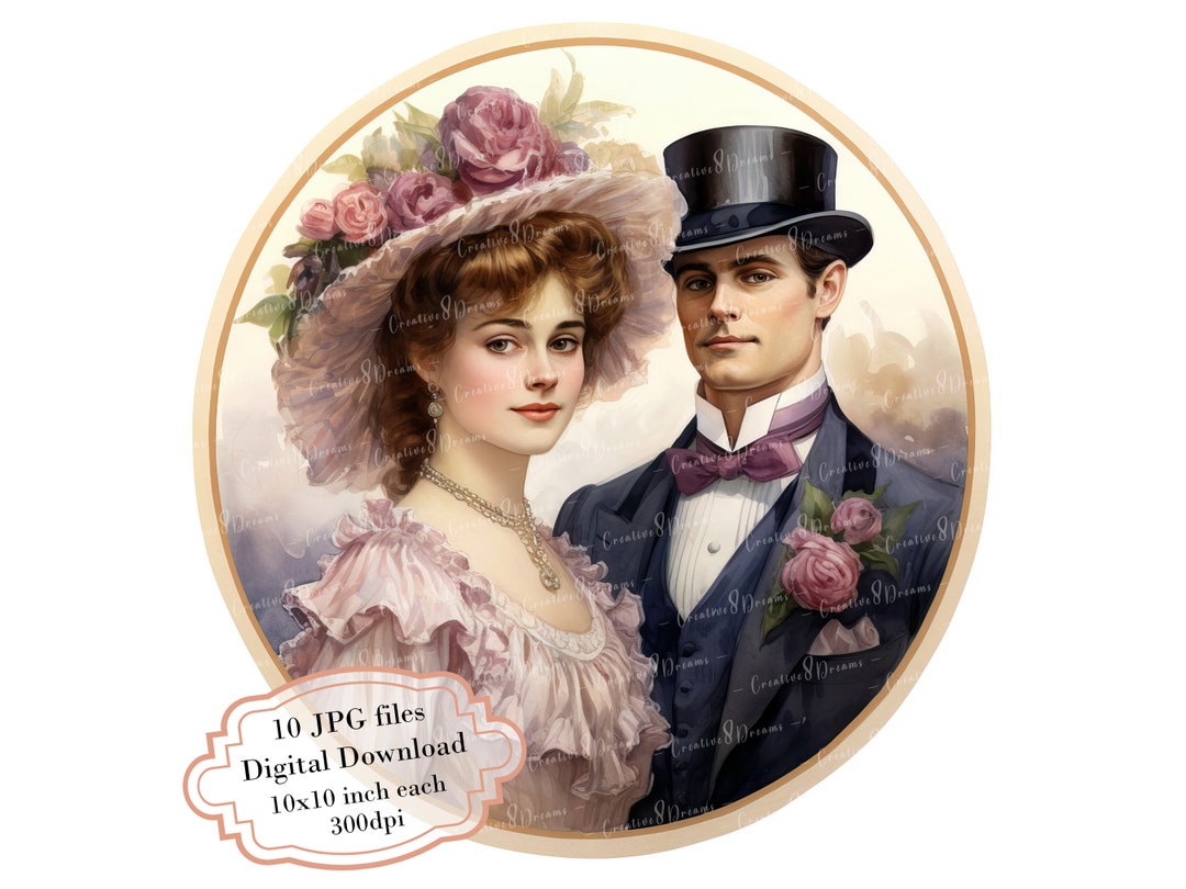 Victorian Couple in Decorative Frame JPG Clipart Bundle- Digital ...