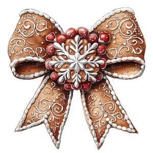 Gingerbread Bow Cookie Clipart Bundle- 10 High Quality Watercolor Jpgs ...