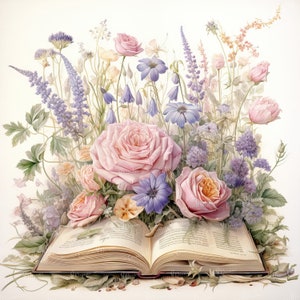 Open Book With Soft Purple Pink Flowers JPG Clipart Bundle- Digital ...