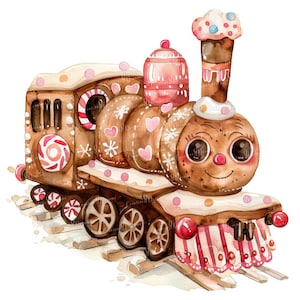 Adorable Gingerbread Train Clipart Bundle- 10 High Quality Watercolor ...
