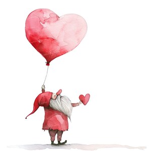 Cute Valentine's Gnome Holding Heart Shaped Balloon Clipart Bundle- 10 ...