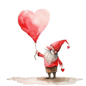 Cute Valentine's Gnome Holding Heart Shaped Balloon Clipart Bundle- 10 ...
