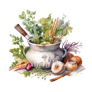 Cooking Herbs Clipart Bundle- 10 High Quality Watercolor Jpgs- Kitchen ...