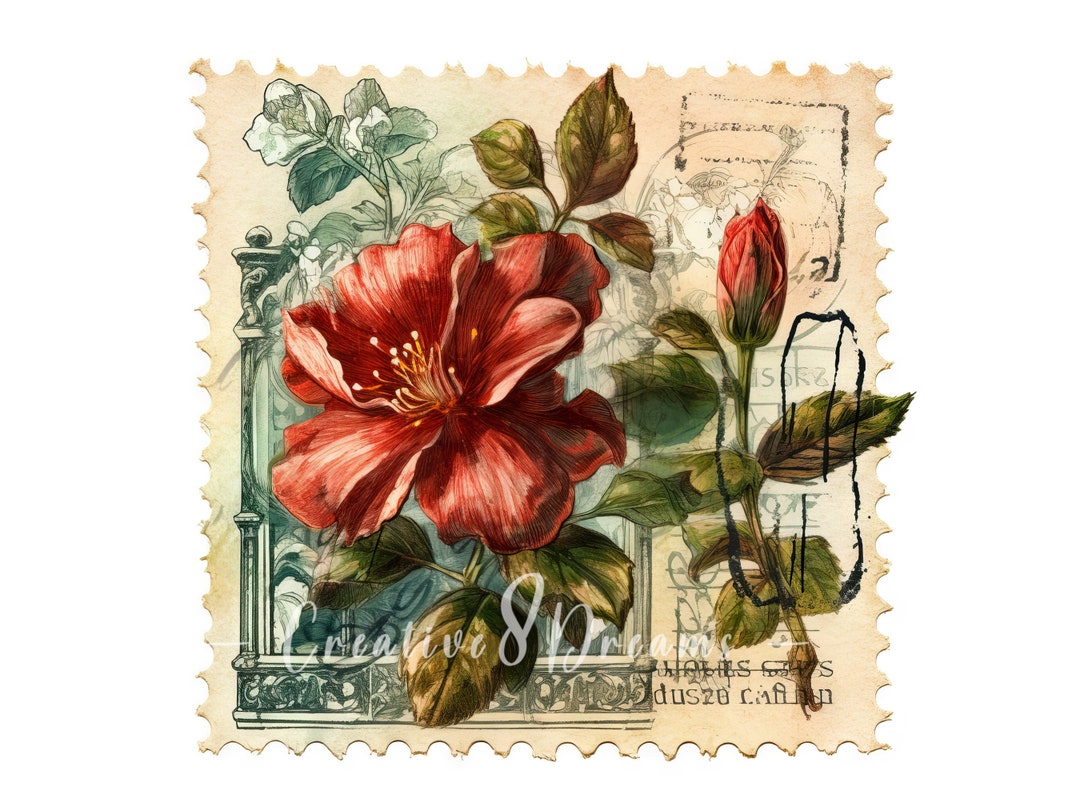 Vintage Postage Stamps Clipart Bundle 10 High Quality Watercolor Jpgs ...