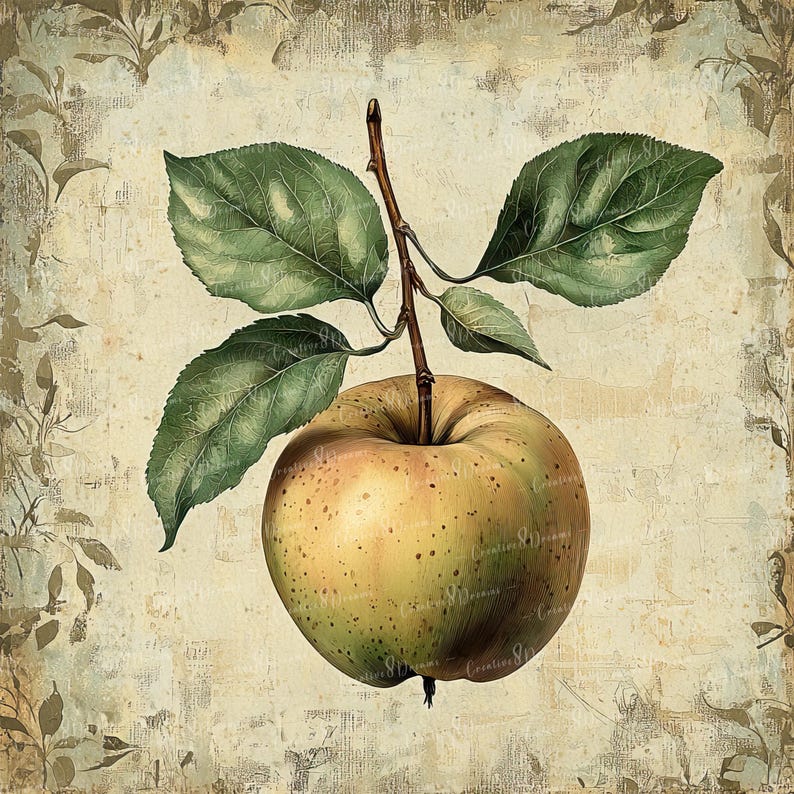 Vintage Botanical Apple Aged Paper JPG Clipart Bundle- Digital Download ...