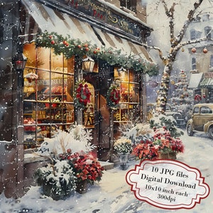 Snowy Christmas Shop Clipart Bundle 10 High Quality Watercolor Jpgs ...