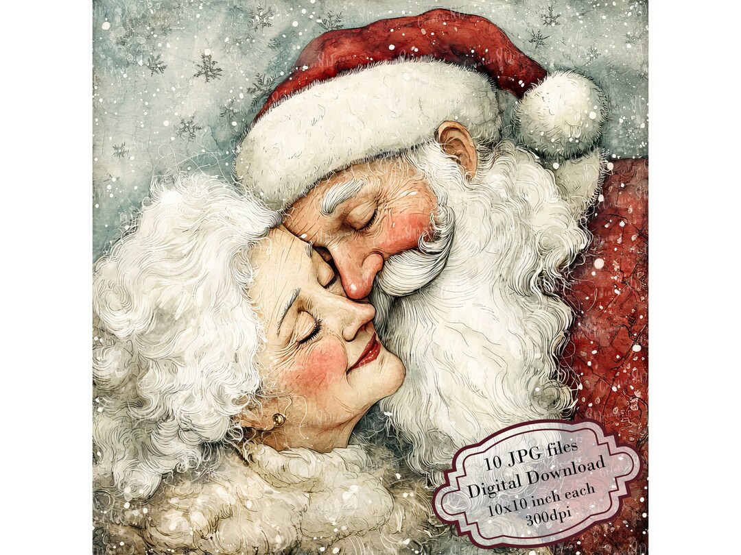 Santa and Mrs Claus Hugging Lovingly JPG Clipart Bundle- Digital ...