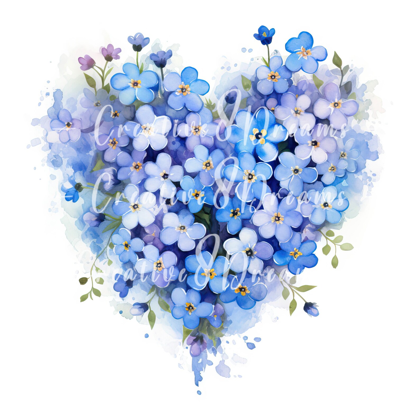Heart Shaped Bouquet of Forget Me Not Flowers JPG Clipart Bundle ...