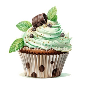 Chocolate Mint Cupcake Clipart Bundle- 10 High Quality Watercolor Jpgs ...