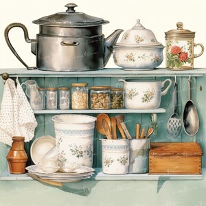 Vintage Retro Kitchen Clutter Clipart Bundle 10 High Quality Watercolor ...