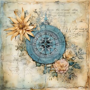 Shabby Chic Floral Compass and Map Clipart Bundle- 10 High Quality ...