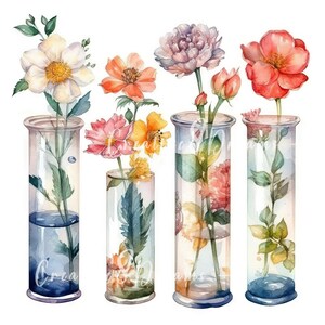 Flower Test Tubes Clipart Bundle 10 High Quality Watercolor Jpgs ...