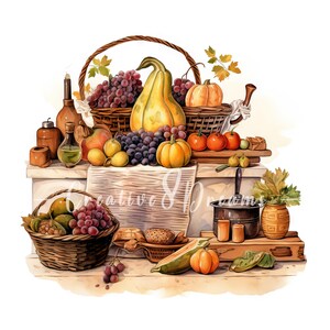 Cozy Rustic Thanksgiving Table Clipart Bundle- 10 High Quality ...