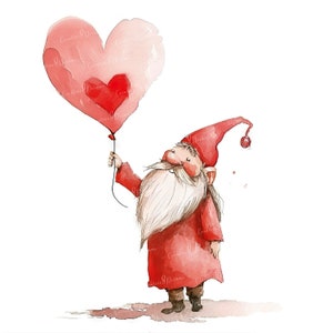 Cute Valentine's Gnome Holding Heart Shaped Balloon Clipart Bundle- 10 ...