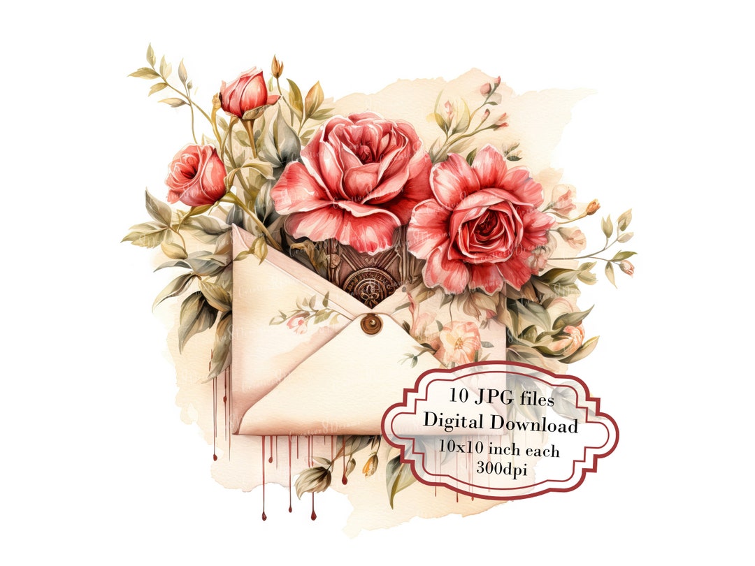 Vintage Love Letters With Roses Clipart Bundle- 10 High Quality ...