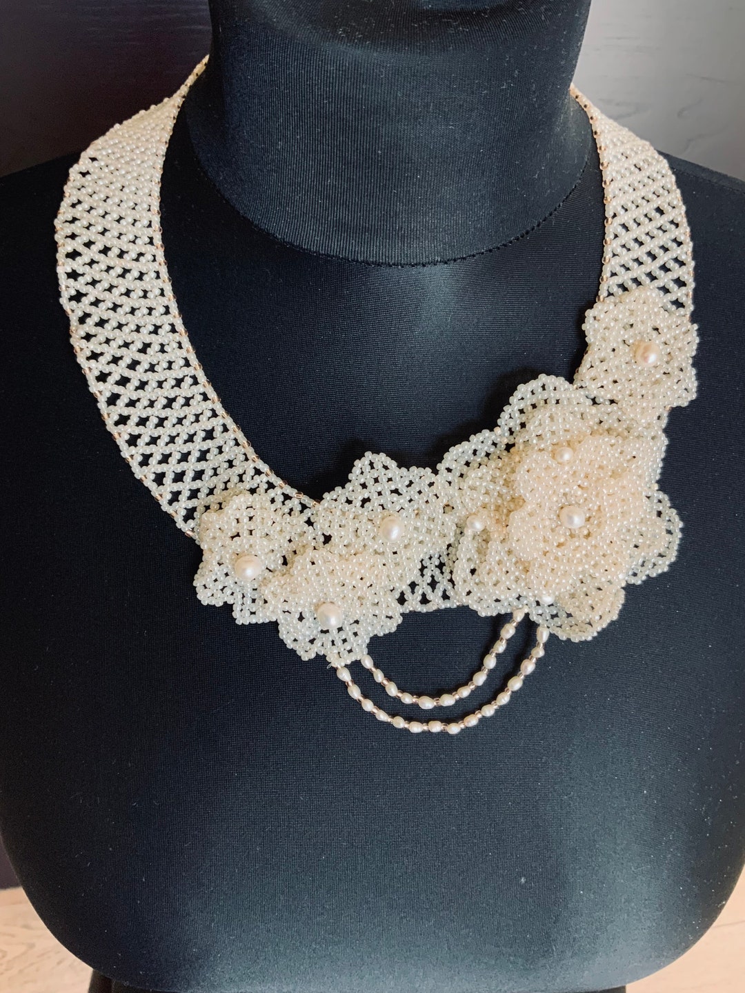 Beige Seed Bead Necklace, Stitch Necklaclace, Seed Bead Jewelry,toho ...