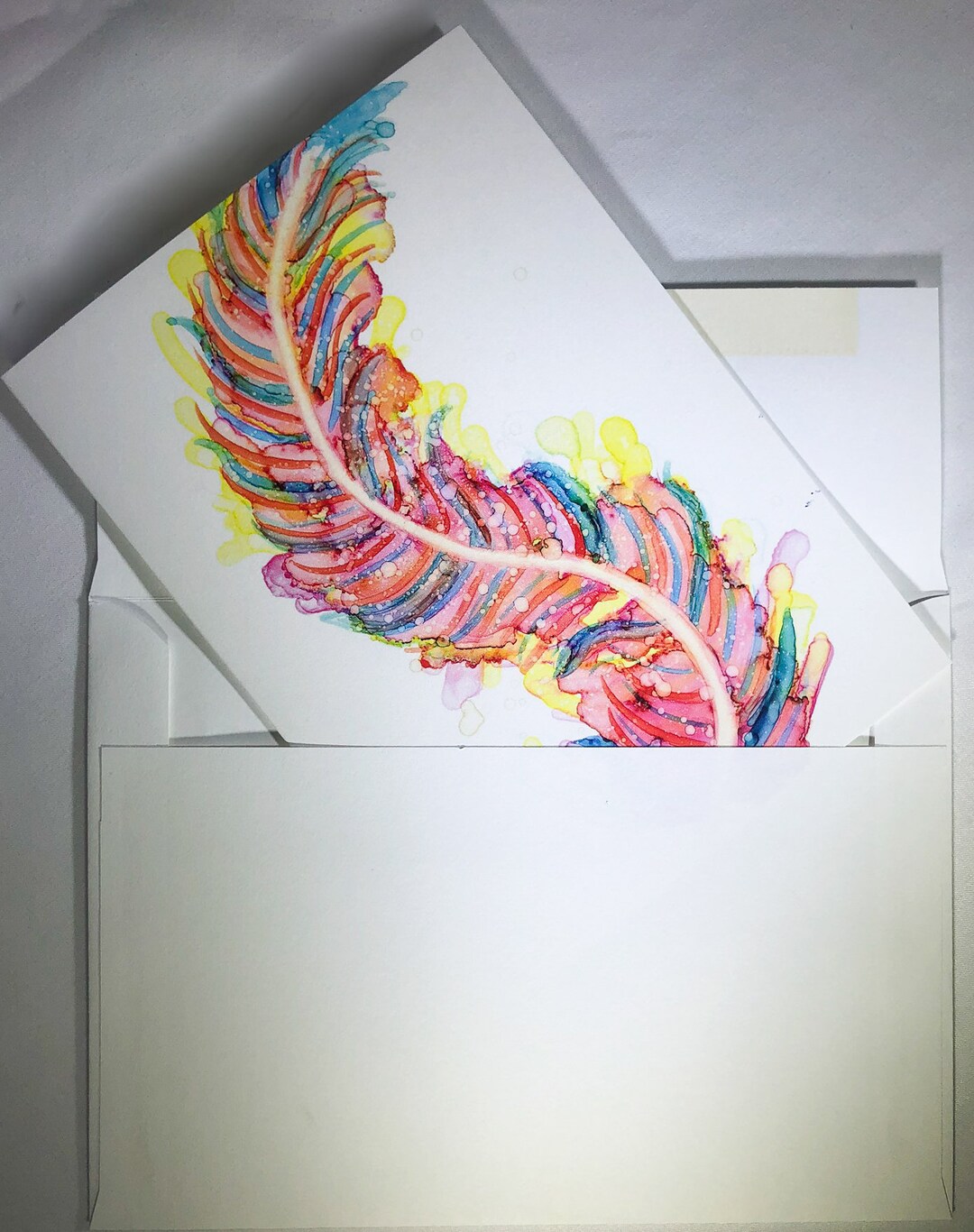 Alcohol Ink Print Cards. Alcohol Ink Feather or Leaf Print Stationary ...