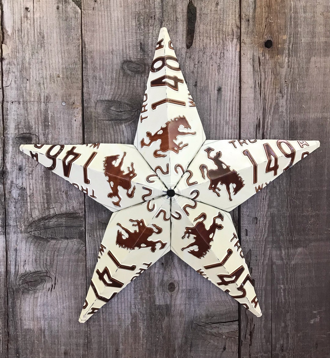 Wyoming License Plate Barn Star BROWN Bucking Bronco - Etsy