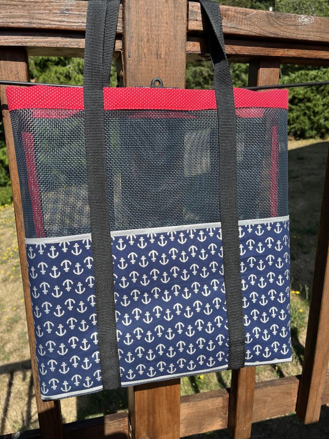 Anchors Away! Vinyl Mesh Tote Bag, Large Handmade Tote Bag, Beach Baby ...
