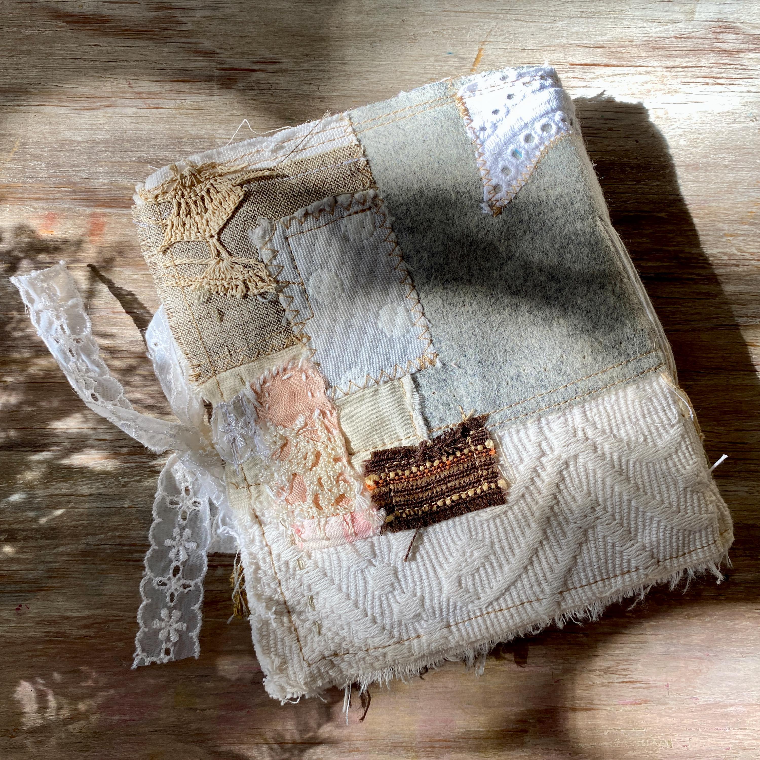 Textile Art Junk Journal. Chunky White Fabric and Lace Book. Handmade ...