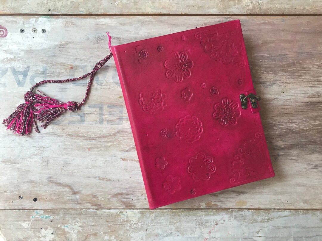 Personalized Pink Leather Journal: Handmade Embossed Flower Diary - Etsy