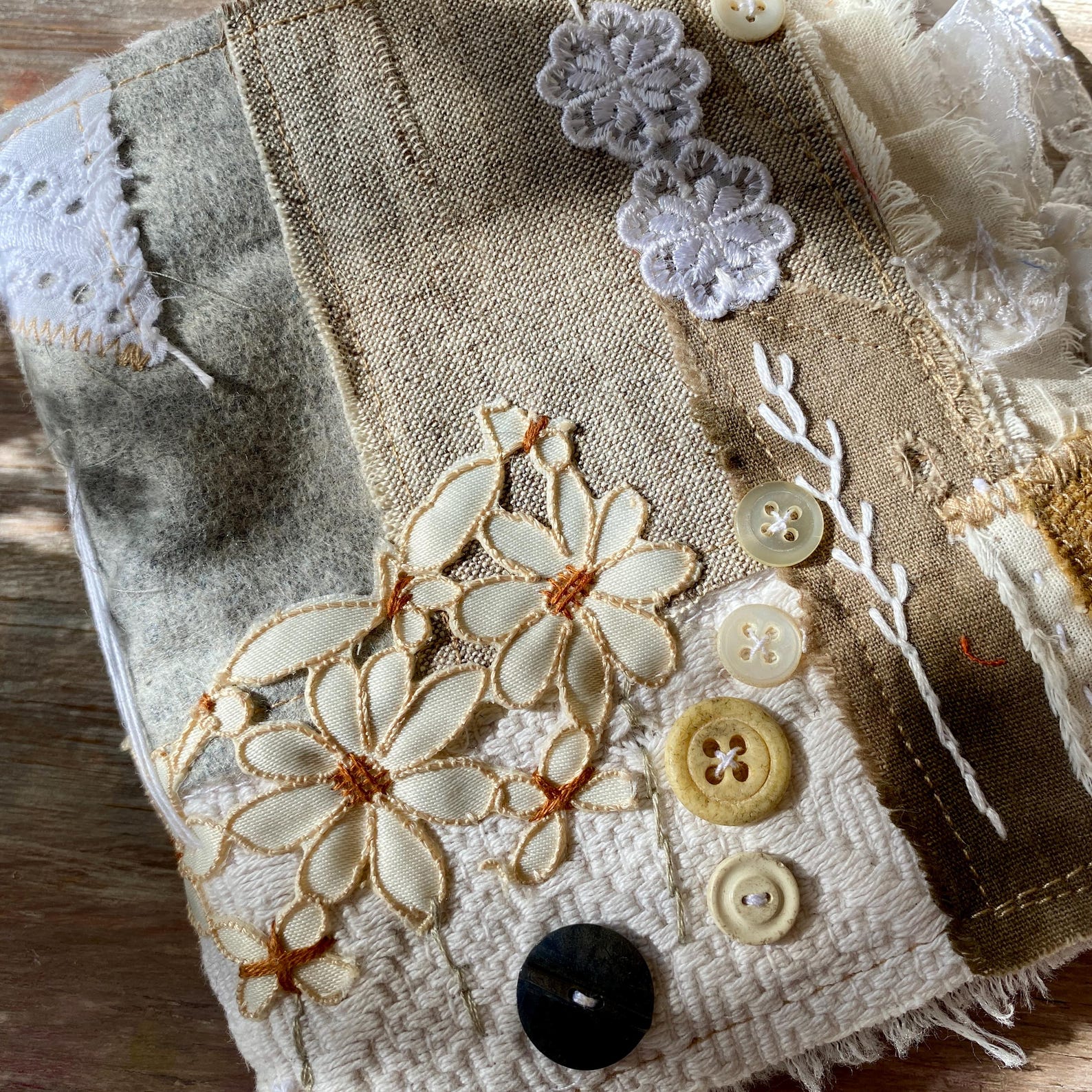 Textile Art Junk Journal. Chunky White Fabric and Lace Book. Handmade ...
