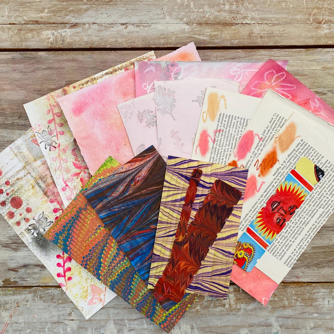 Hand Painted & Textured Paper Bundle, 20 Warm Tone Sheets for Junk ...