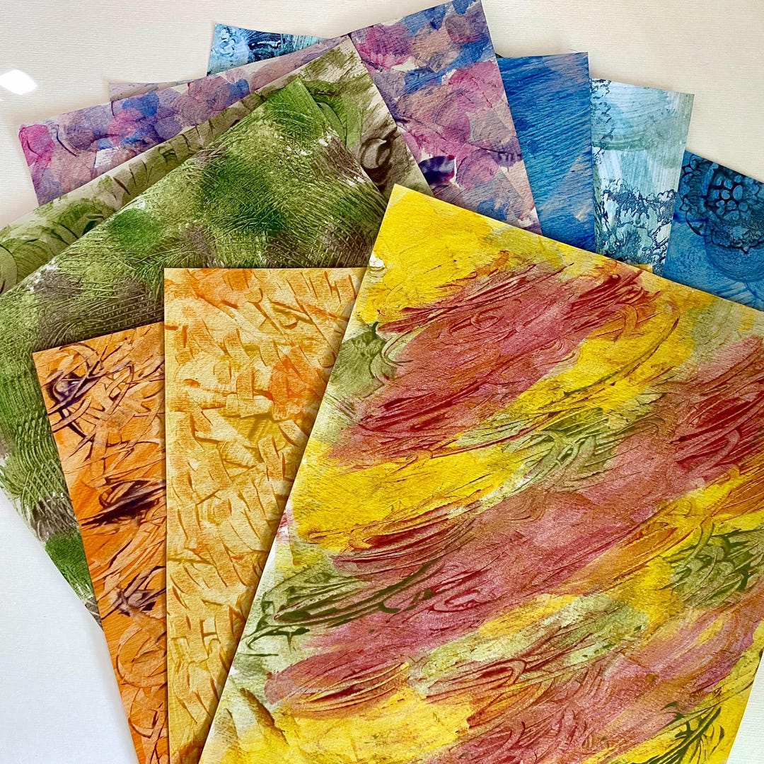 Pack 10 Hand Painted and Decorated Sheets, Mixed Media for Art Journal ...