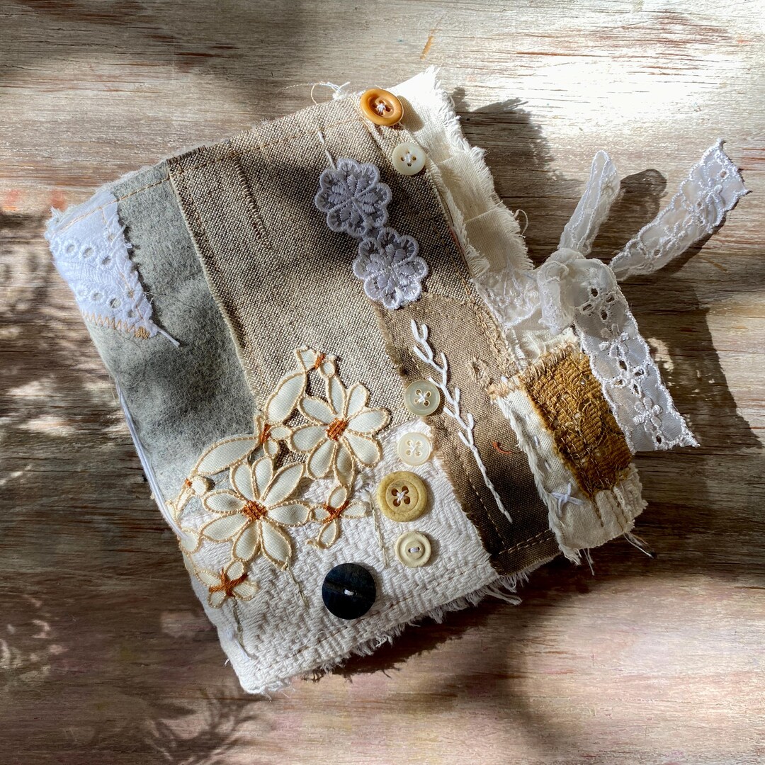 Textile Art Junk Journal. Chunky White Fabric and Lace Book. Handmade ...