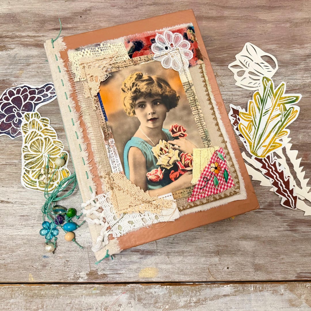 Botanical Journal. Handmade Junk Art Journal, Old Book Hard Cover, Gift ...