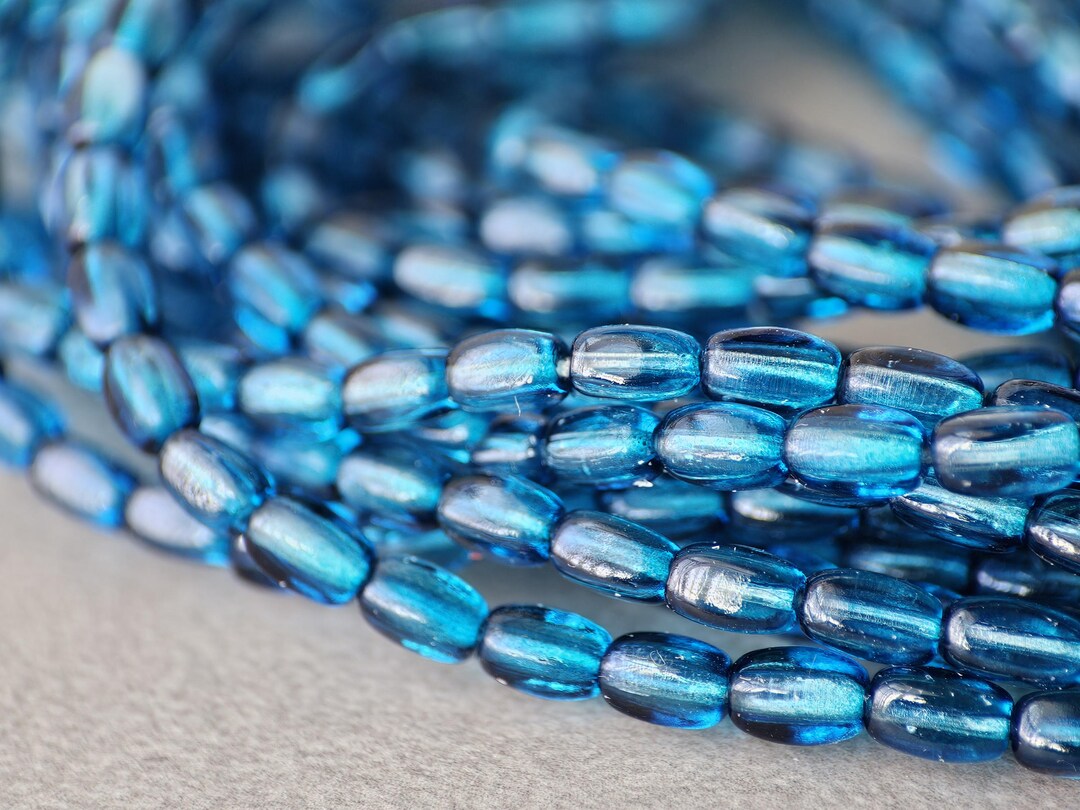Czech Glass Rice Beads Capri Aqua Blue 6x4mm 30pcs - Etsy