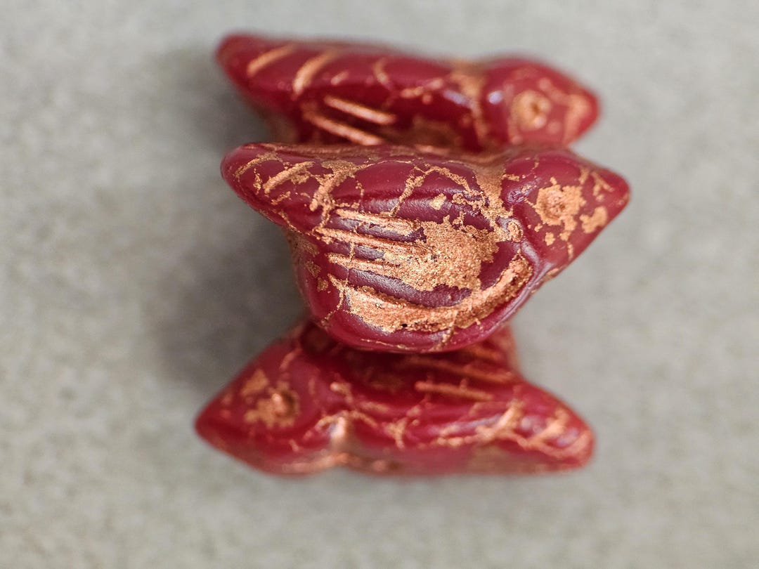Ruby Red Copper Bird Czech Glass Beads 11x22mm 2 Beads - Etsy