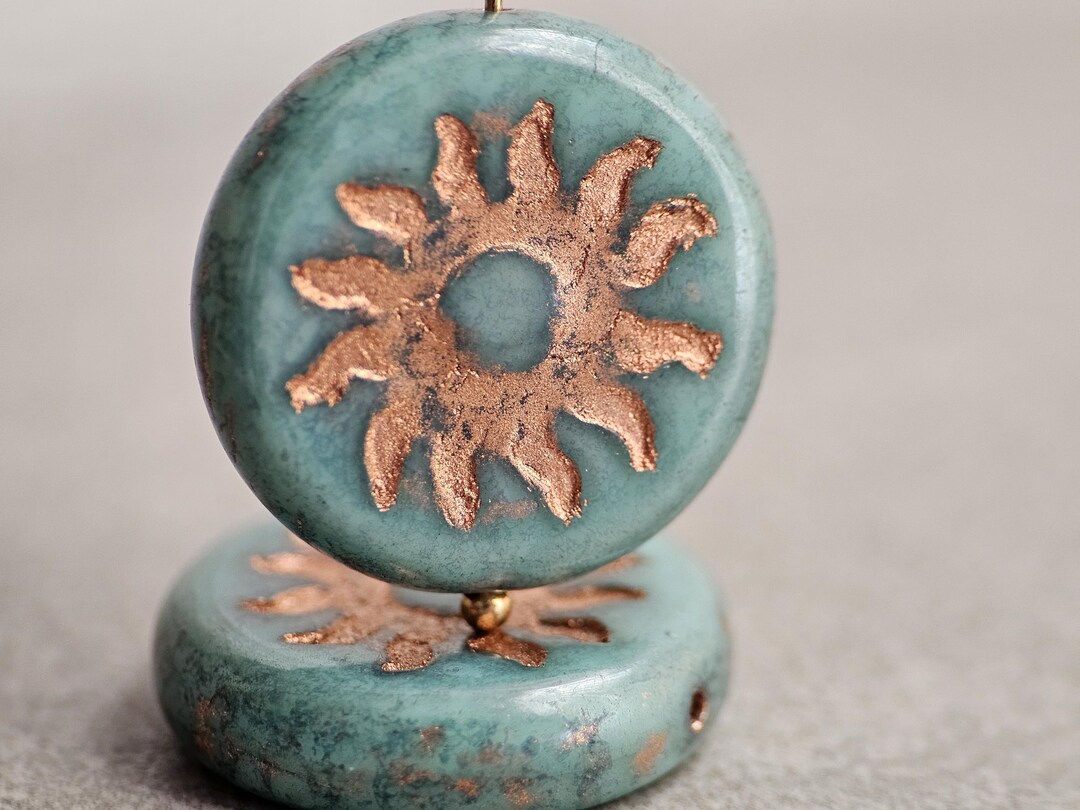 Blue Green Czech Glass Sun Coin Beads 22mm 1 Bead - Etsy