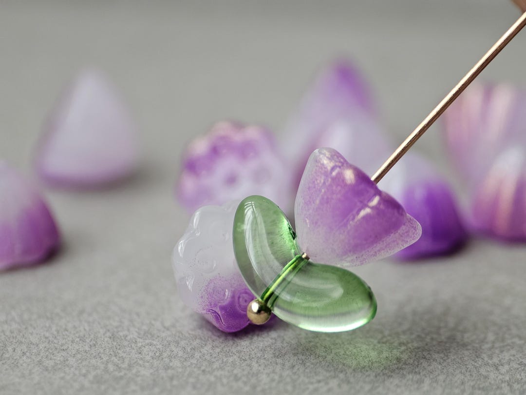 Lotus Pods Glass Flower Floral Waterlily 10x8mm 10pcs Violet and White ...